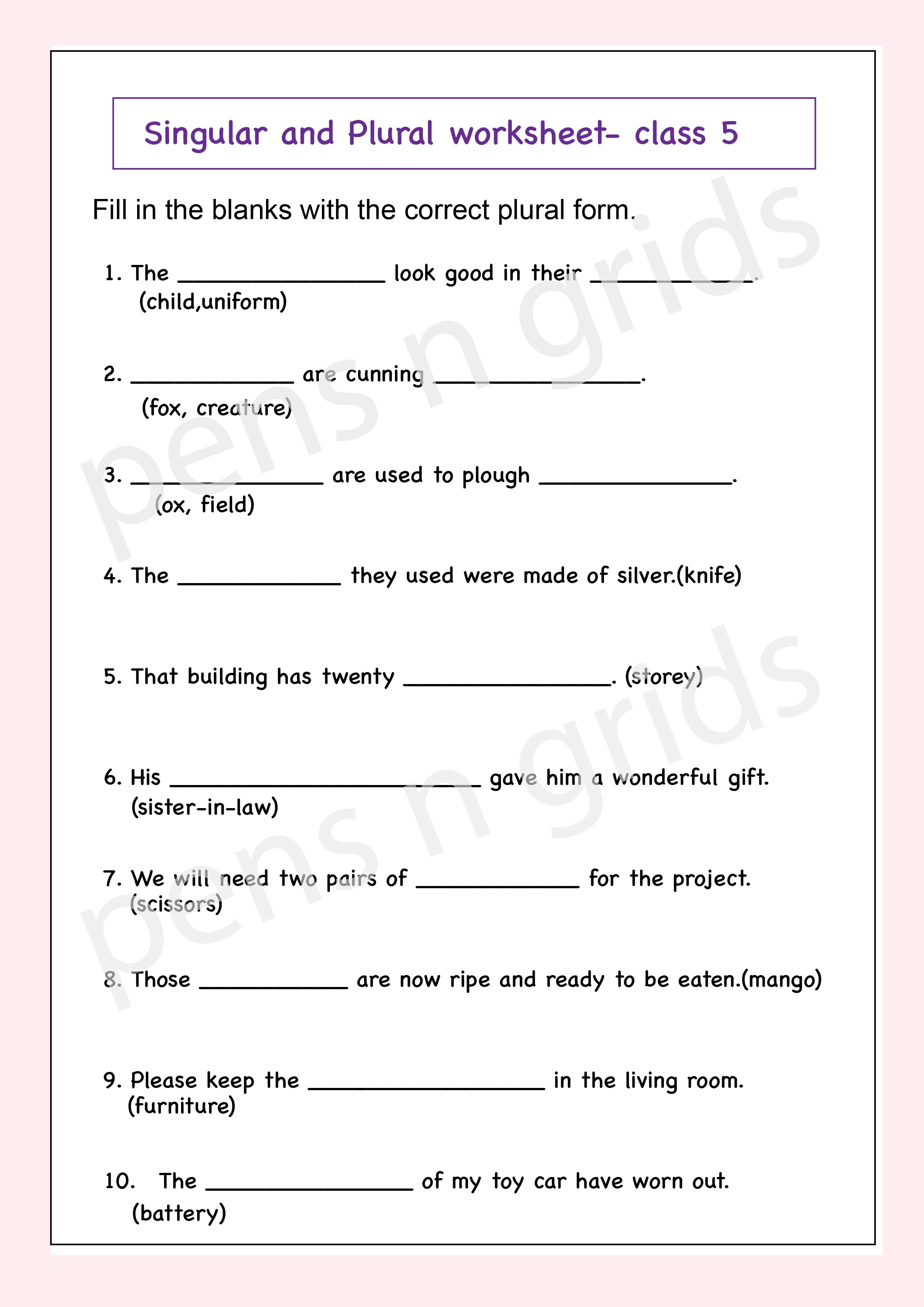singular and plural grade 5-01 – Pens N Grids